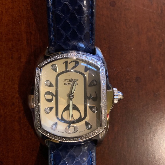 Invicta | Accessories | Invicta Lupah Diamond Bezel Leather Watch Style ...